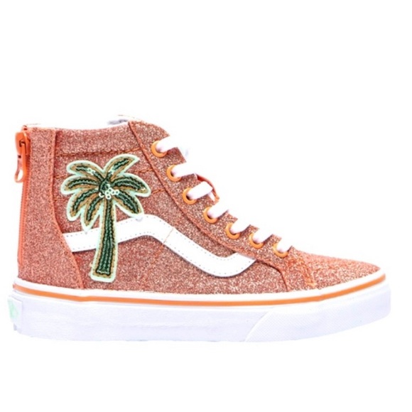 Vans | Shoes | Girls Vans Sk8 Hi Zip Glitter Palm Tree High Top Tennis ...